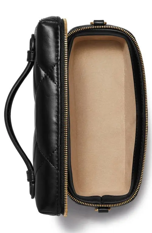 Tory Burch Kira Diamond Quilted Charm Leather Vanity Train Case - Black