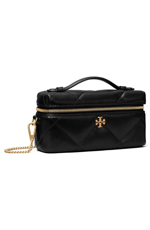 Tory Burch Kira Diamond Quilted Charm Leather Vanity Train Case - Black