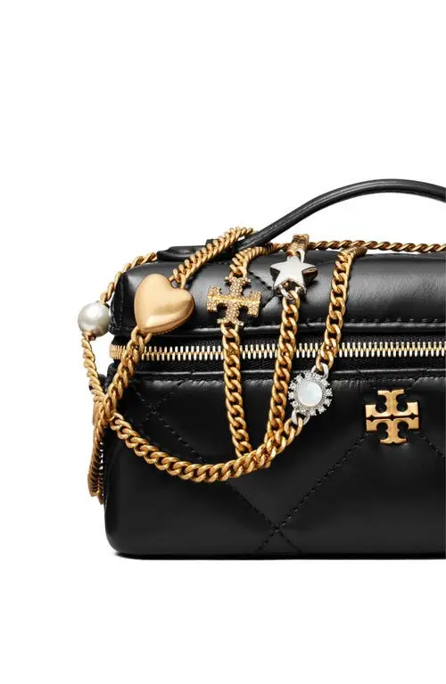 Tory Burch Kira Diamond Quilted Charm Leather Vanity Train Case - Black