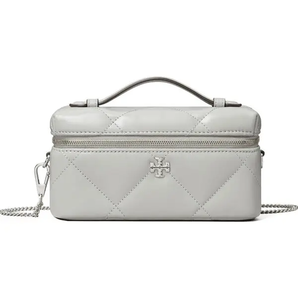 Tory Burch Kira Diamond Quilted Charm Leather Vanity Train Case - Grey