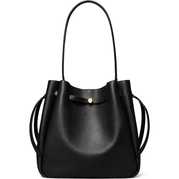 Tory Burch Large Romy Pebble Leather Bucket Bag - Black