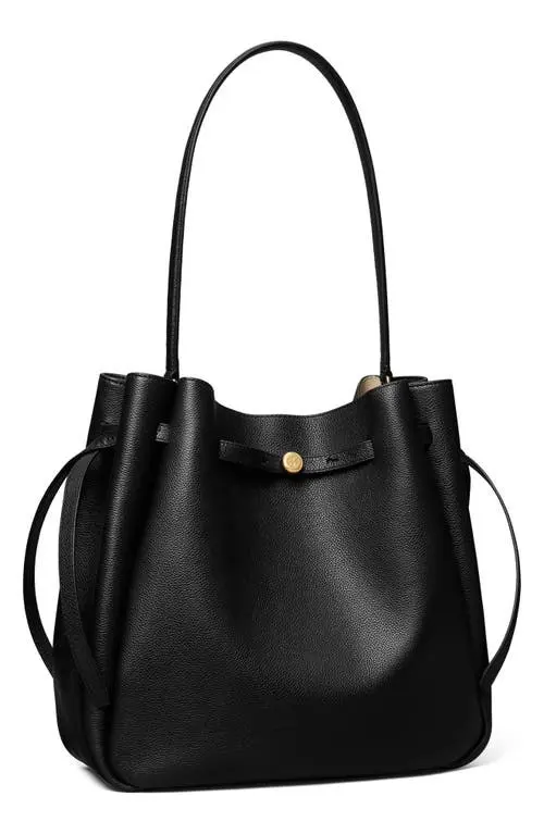 Tory Burch Large Romy Pebble Leather Bucket Bag - Black