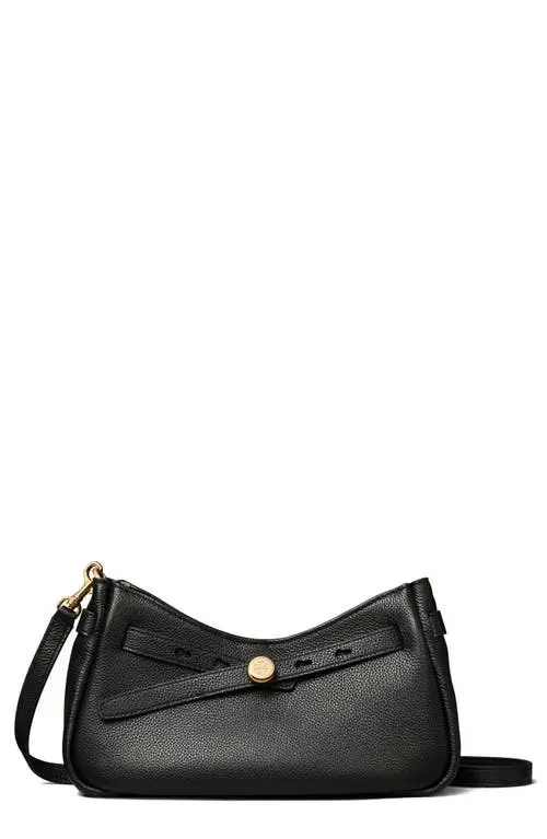 Tory Burch Romy Zip Top Leather Crossbody Bag - Black