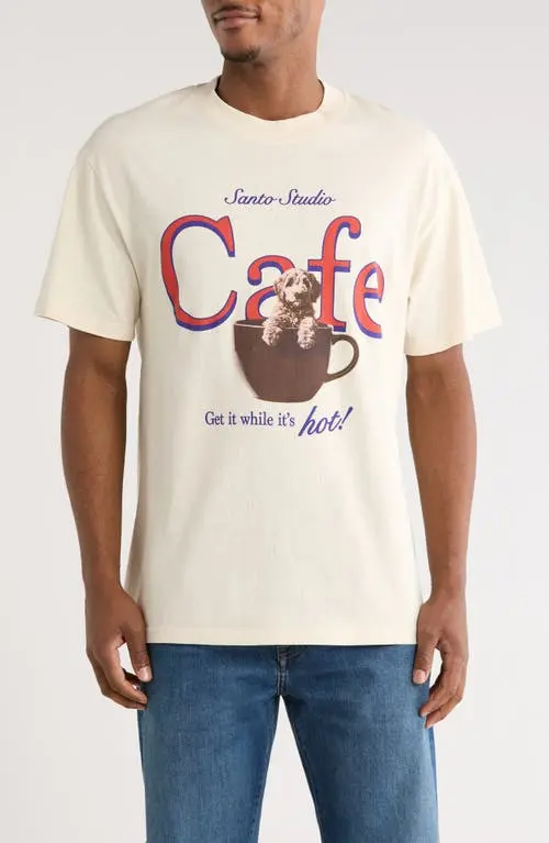 SANTO STUDIO Maple Café Cotton Graphic T-shirt - Cream