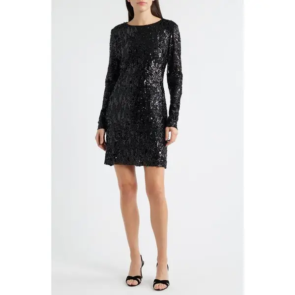 Sam Edelman Sequin Long Sleeve Mini Shift Dress