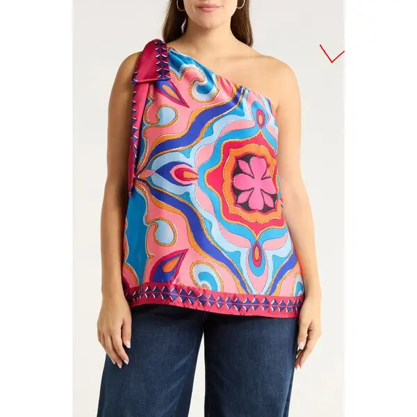 SUGARLIPS Abstract Print One-shoulder Top