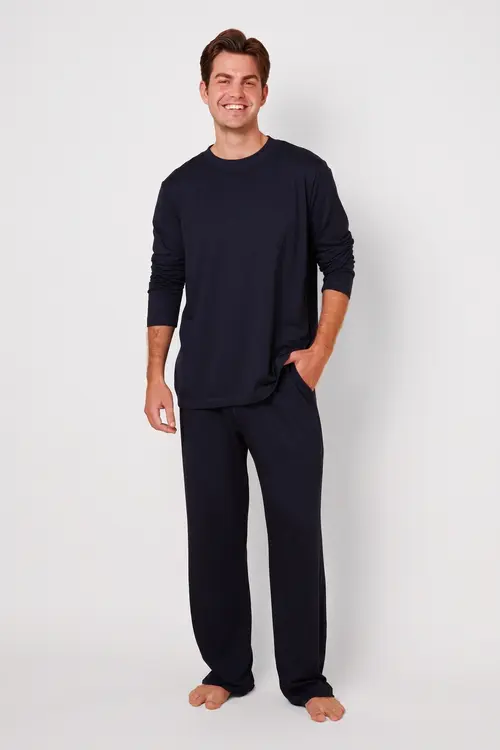 THE CAT'S PAJAMAS Pima Jersey Pullover Pajama Set - Black