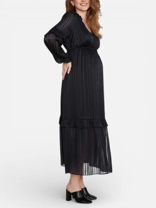 Motherhood Maternity V-neck Long Sleeve Tiered Maxi Dress - Black