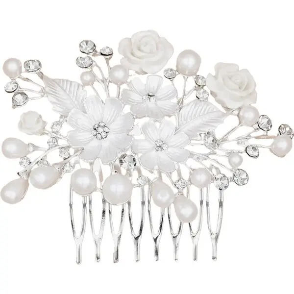 TULLEEN Crystal, Pearl, And Floral Hair Comb - Silver