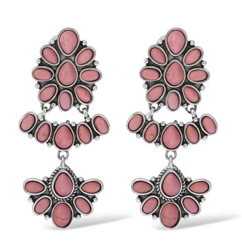 Jessica Simpson Floral Stone Drop Earrings - Pink/silver