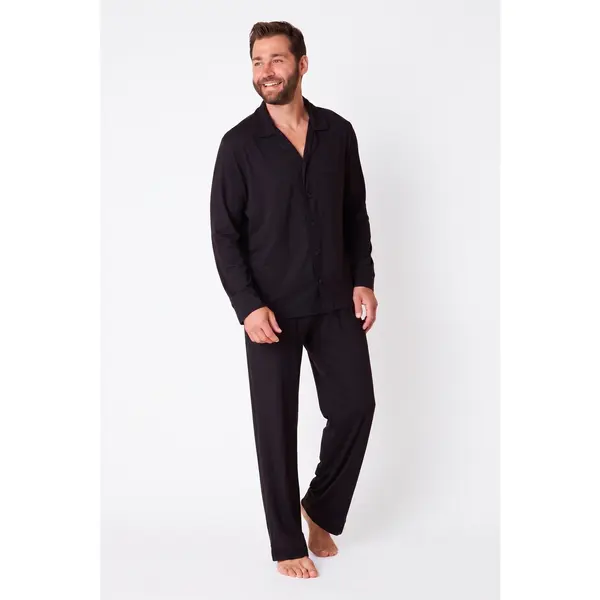 THE CAT'S PAJAMAS Classic Solid Jersey Knit Pajama Set - Black