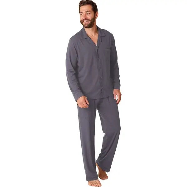 THE CAT'S PAJAMAS Pima Knit Pajama Set - Classic Steel