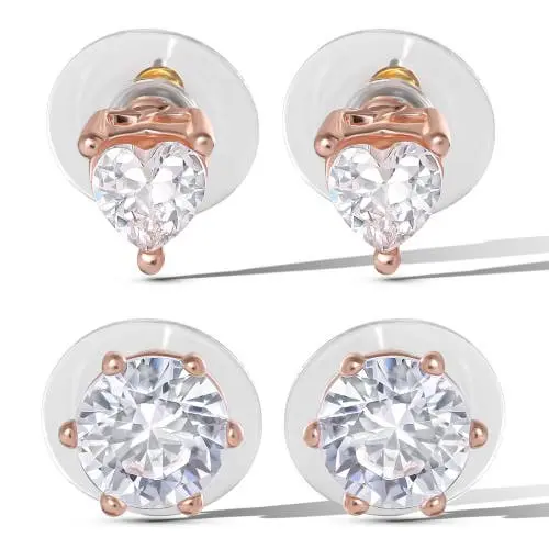 Jessica Simpson Heart And Round Crystal Stud Earring Set