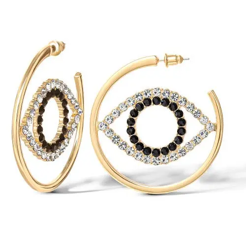Jessica Simpson Crystal Eye Hoop Earrings - Gold Tone