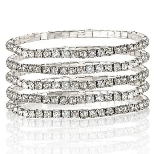 Jessica Simpson Fashion Rhinestone 5-piece Bracelet Set - Silver
