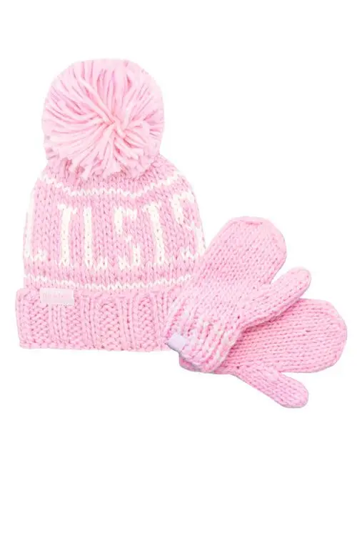 BITS & BOWS Knit Hat And Mittens Set - Pink