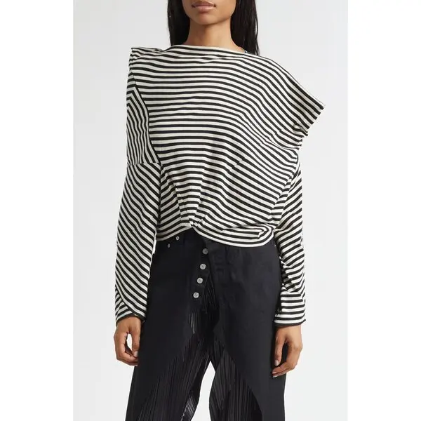 Junya Watanabe Striped Cotton And Wool Jersey Crop Top - Black/off White