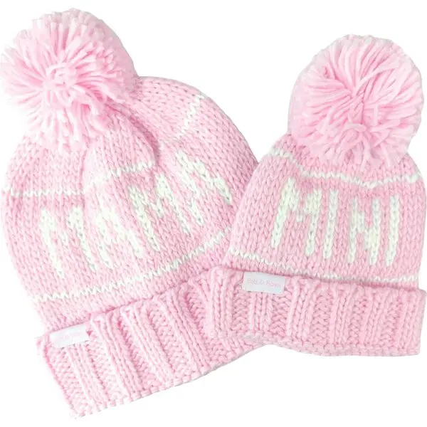 BITS & BOWS Mama/mini Knit Bobble Hat Bundle - Pink