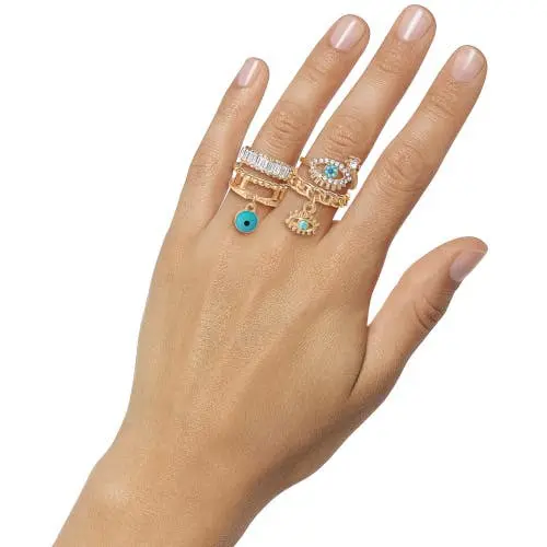 Jessica Simpson Charm Ring Set With Turquoise Accents