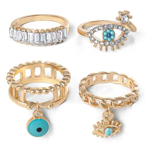Jessica Simpson Charm Ring Set With Turquoise Accents