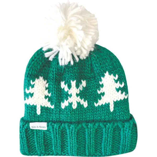 BITS & BOWS Knit Bobble Beanie - Green