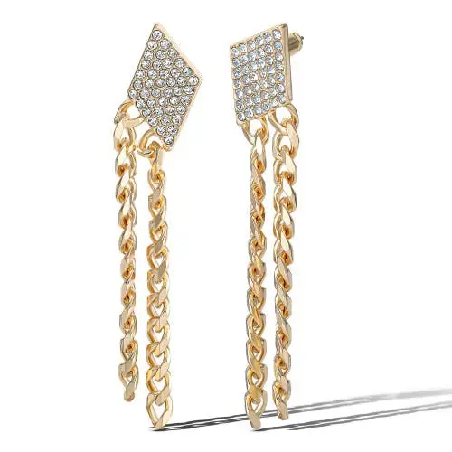 Jessica Simpson Gold-tone Chain Fringe Dangle Earrings With Crystals - Gold Tone