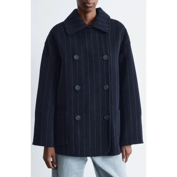 & Other Stories Chalk Stripe Wool Blend Cocoon Jacket