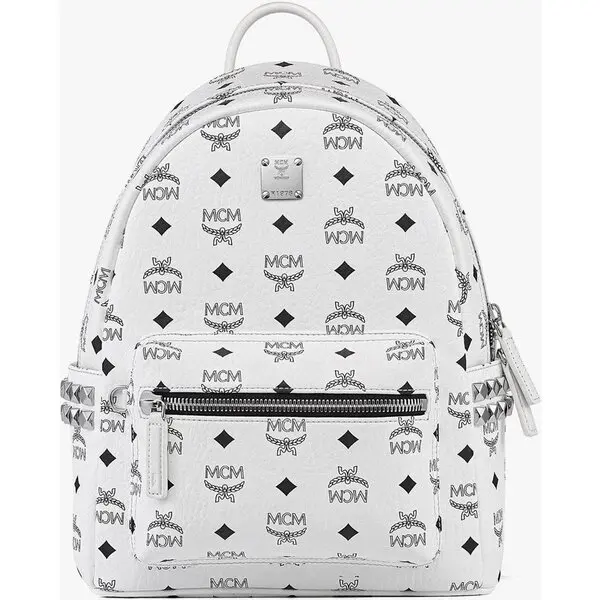 Mcm Stark Side Studs Backpack In Visetos - White