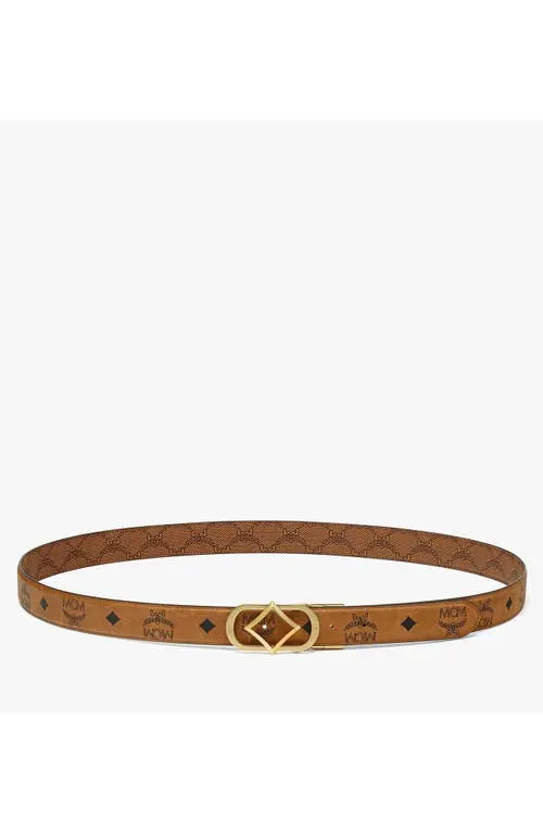 Mcm Diamond Buckle Reversible Monogram Belt - Cognac