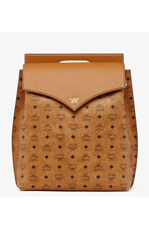 Mcm Diamond Backpack In Visetos Leather Mix - Cognac