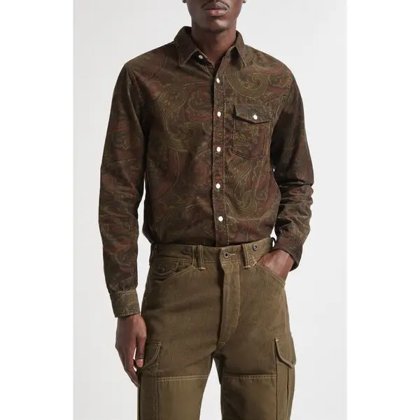 Double Rl Paisley Print Cotton Corduroy Button-up Work Shirt