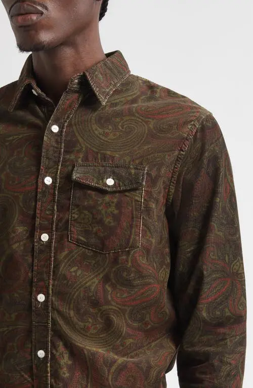 Double Rl Paisley Print Cotton Corduroy Button-up Work Shirt