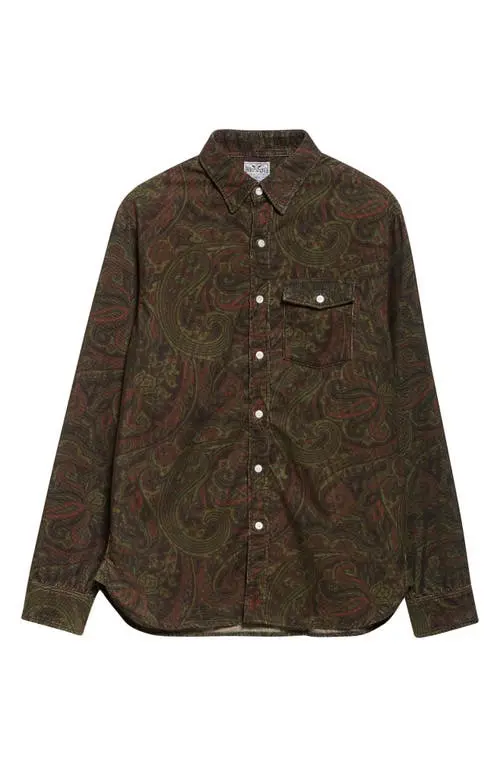 Double Rl Paisley Print Cotton Corduroy Button-up Work Shirt