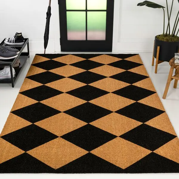 JONATHAN Y Peater Classic Casual Commerical Natural Coir Mat Indoor/outdoor - Natural Black Geo