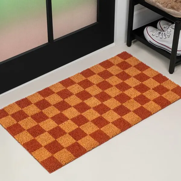 JONATHAN Y Peater Classic Casual Commerical Natural Coir Indoor/outdoor Mat - Natural Red Checker