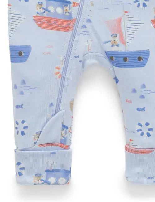 PUREBABY Rib Zip Printed Romper - Captain Doggy Print