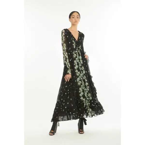 SECRET PON-PON Floral Print Maxi Dress