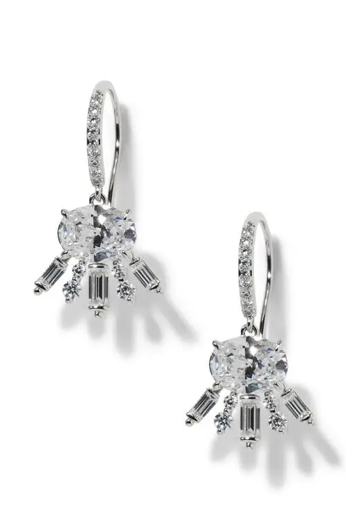 Nadri Stellar Halo Drop Earrings - Rhodium