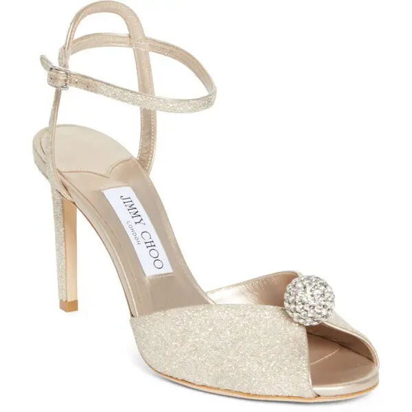 JIMMY CHOO Sacora Ankle Strap Sandal - Light Soft Gold/crystal