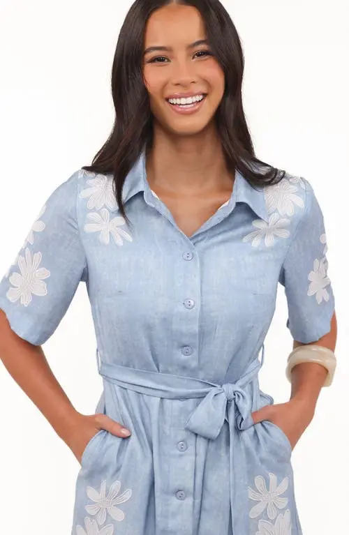 PETAL & PUP Connie Linen Blend Belted Shirt Dress