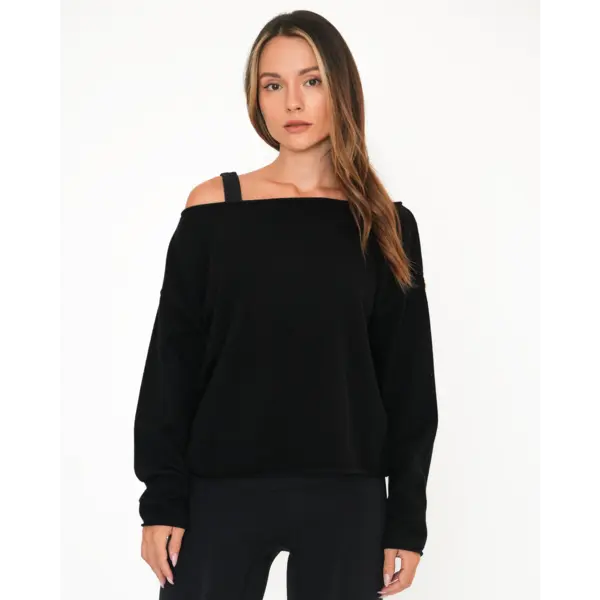 REBODY Romy Off Shoulder Cashmere Sweater - Black