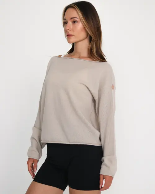 REBODY Romy Off Shoulder Cashmere Sweater - Sand