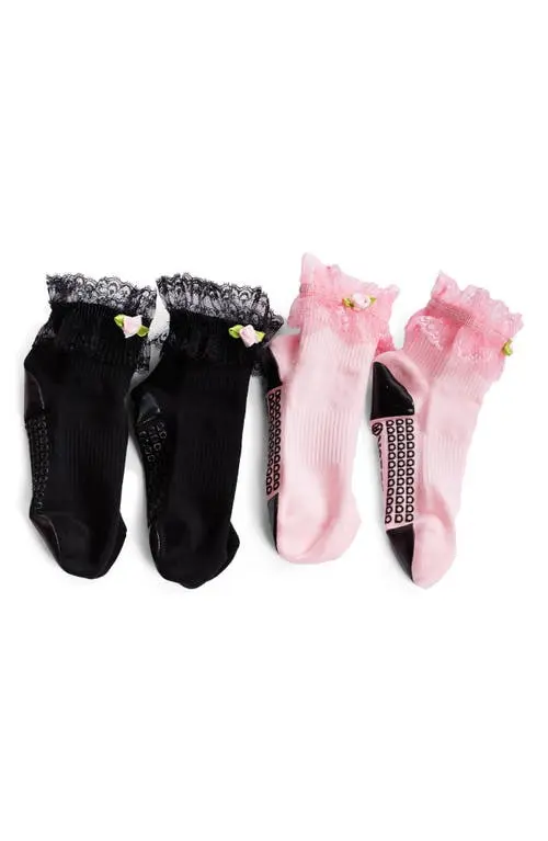 AREBESK Diana Ruffle 2-pack Grip Socks - Black- Pink