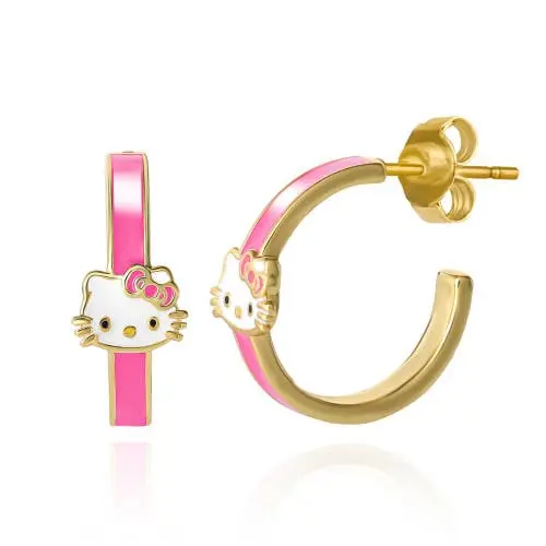 HELLO KITTY Enamel Hoop Earrings - Yellow Gold