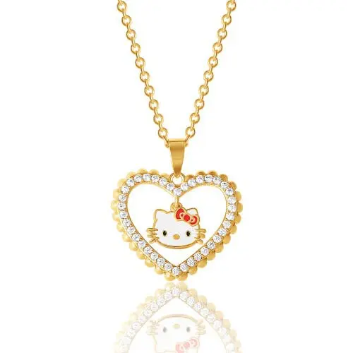 HELLO KITTY Heart Cubic Zirconia Pendant Necklace - Gold
