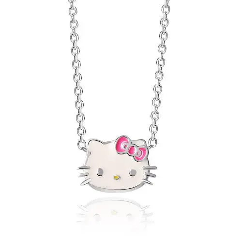 HELLO KITTY Sterling Silver Enamel Pendant Necklace - Silver/white