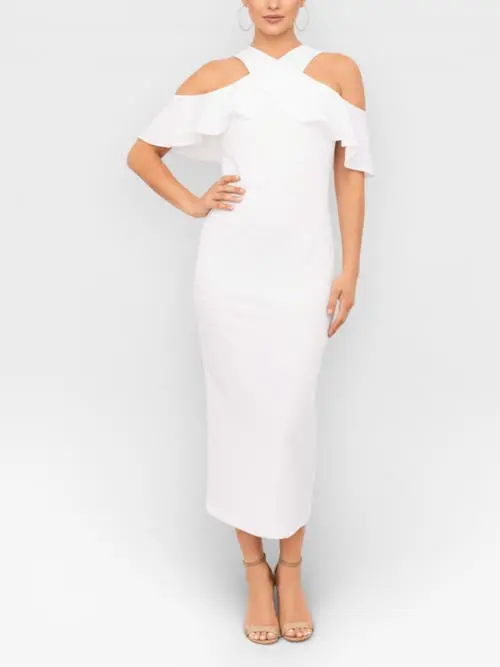 Rachel Rachel Roy Off-the-shoulder Ruffle Midi Dress - Eggshell