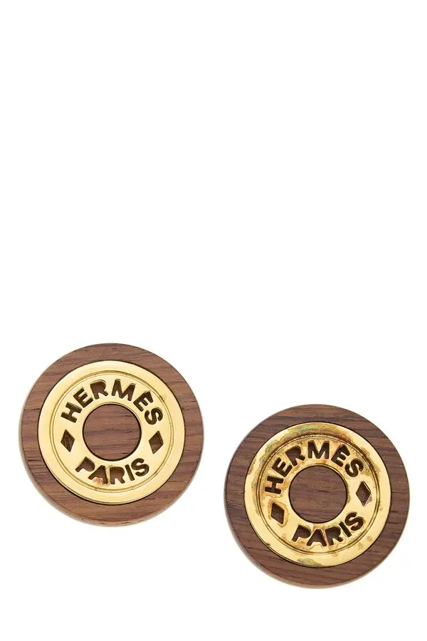 Hermès Plated Wood Clou De Selle Clip-on Earrings - Gold