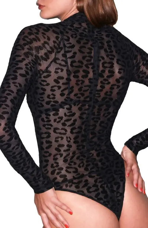 FLEUR DU MAL Leopard Flocked Long Sleeve Sheer Bodysuit