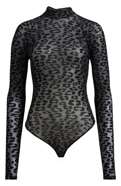 FLEUR DU MAL Leopard Flocked Long Sleeve Sheer Bodysuit